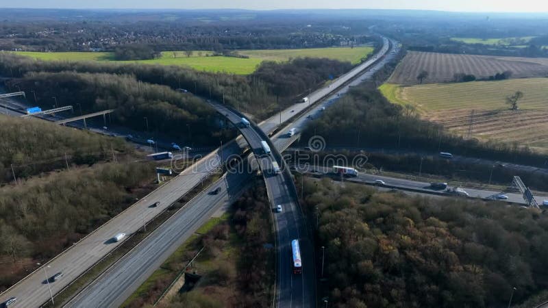 M25 and M1 Motorway Interchange Junctions Aerial View Stock Footage ...