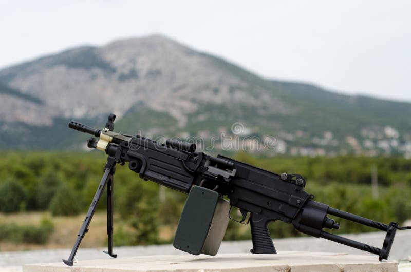M249 Minimi Light Machine Gun Stock Photo - Image of bullet, marines ...