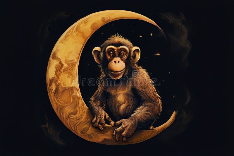 M Monkey Moon a Monkey Holding a Crescent Moon with the Letter M Stock ...