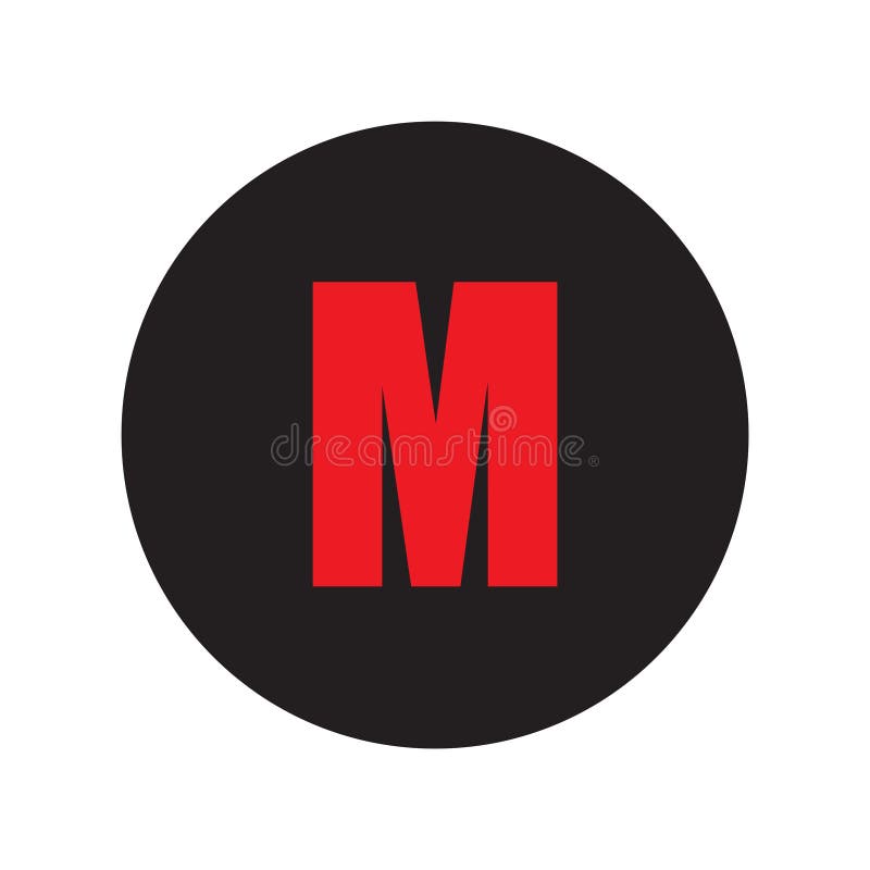 Letter M Logo Symbol with Red Impact Font in Black Circle Stock Vector ...