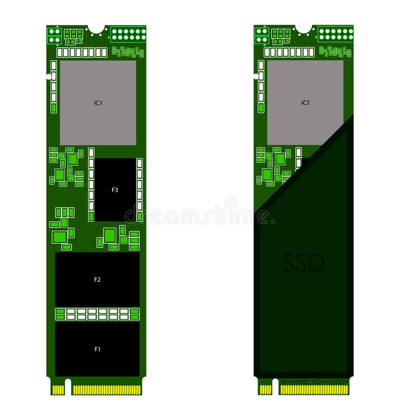 M2 PCI High-speed Ssd Disk in Green Colors. Isolated Vector on White ...