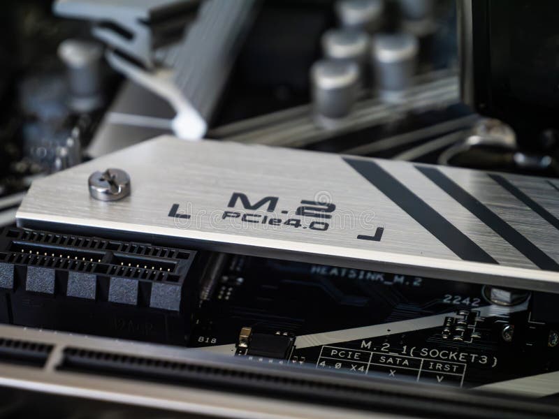 An M.2 M2 PCIe SSD Solid State Drive Storage Slot on a Motherboard ...