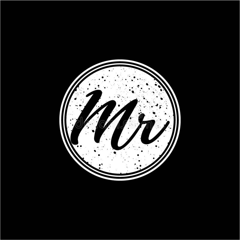 M R Initial Handwriting in Black and White Circle Frame Design Stock ...