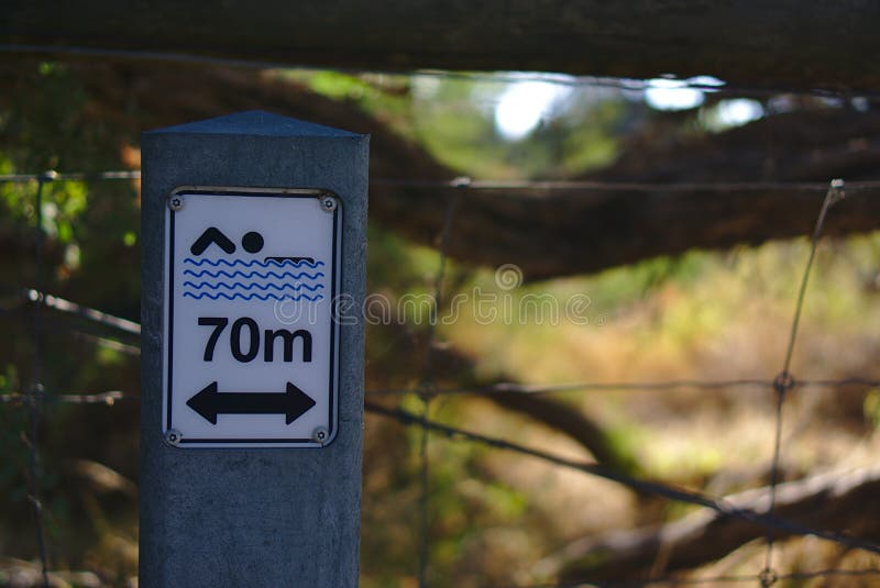 70 m swimming zone sign stock image. Image of curve - 142101105