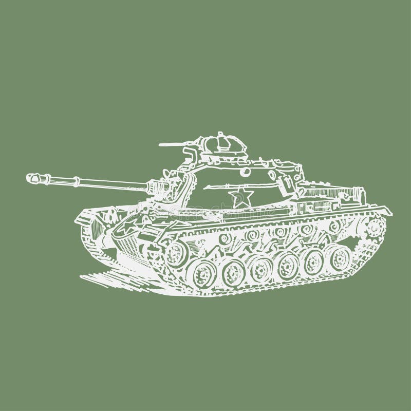 M 48 Tank. Military Vehicle. Hand Drawing Stock Vector - Illustration ...