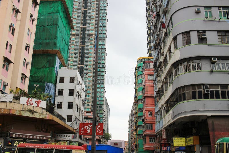 Kowloon City: Night Of Busy Street, Many People And Cars, Downtown Of ...