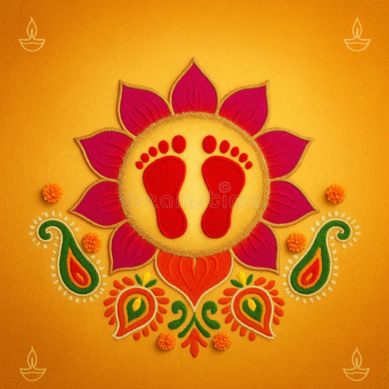 Maa Lakshmi Footprints Rangoli Design for Diwali Stock Illustration ...