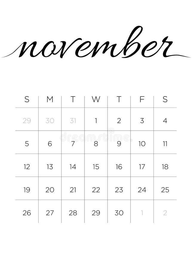 Maandelijkse Kalender November 2017 Vector Illustratie - Illustration ...