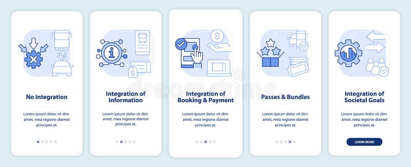 MaaS Integration Levels Light Blue Onboarding Mobile App Screen Stock ...
