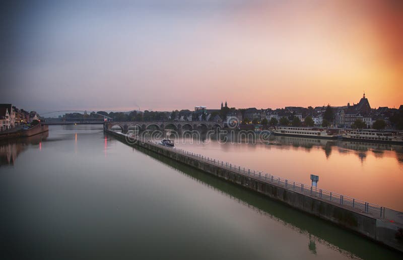 Maastricht by evening stock image. Image of building - 35091061