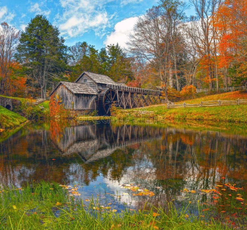 Mabry Mill during Autumn stock photo. Image of pond - 199148870