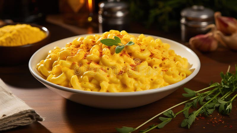 Mac and Cheese on Rustic Table Setting. Traditional American Dish Stock ...