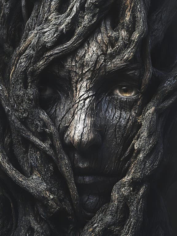 Macabre Willow Tree with Intuitive Faces Staring into the Future Stock ...