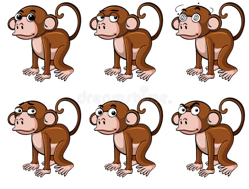 Macaco Com Emoções Diferentes Ilustração do Vetor - Ilustração de ...