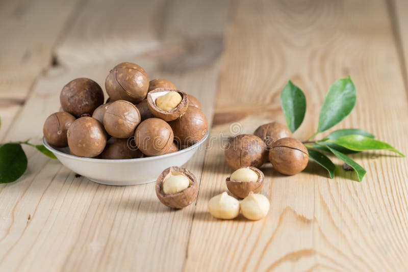 Macadamia Nut on Wood Board. Stock Photo - Image of shell, natural ...