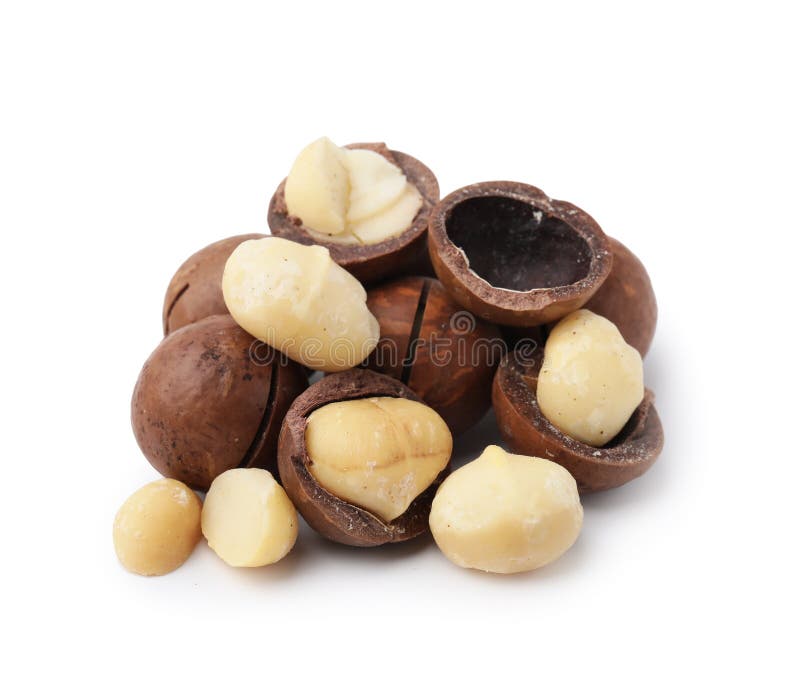 Macadamia Nuts with Shells Isolated on White Stock Photo - Image of ...