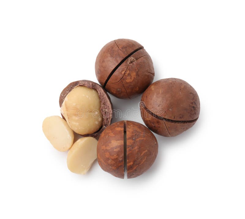 Macadamia Nuts with Shells Isolated on White, Top View Stock Image ...