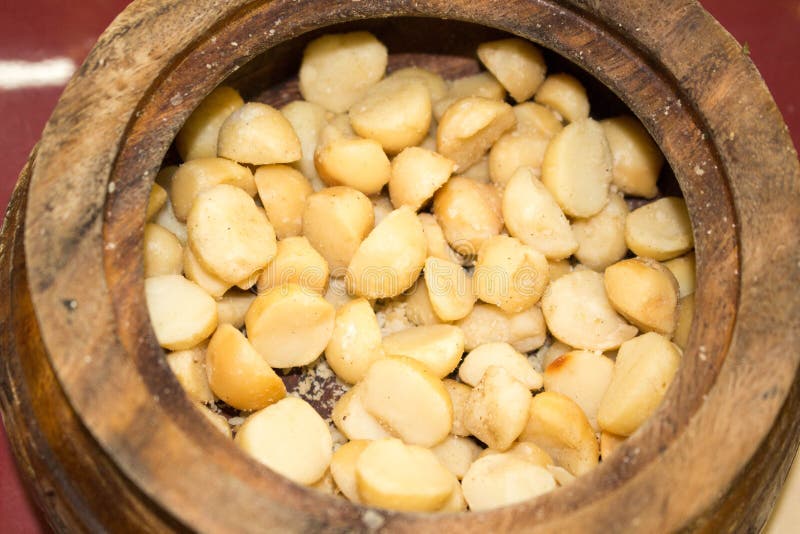 Macadamia nuts stock photo. Image of bowl, honey, brown - 61967308