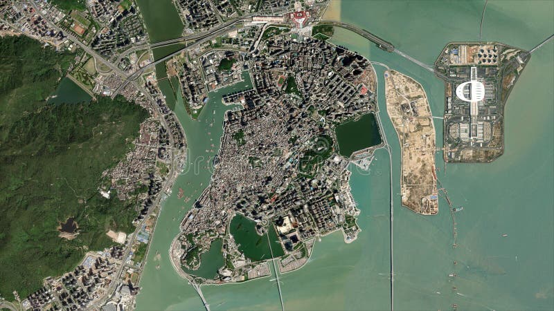 Macao Shape on Black. High-res Satellite Stock Illustration ...