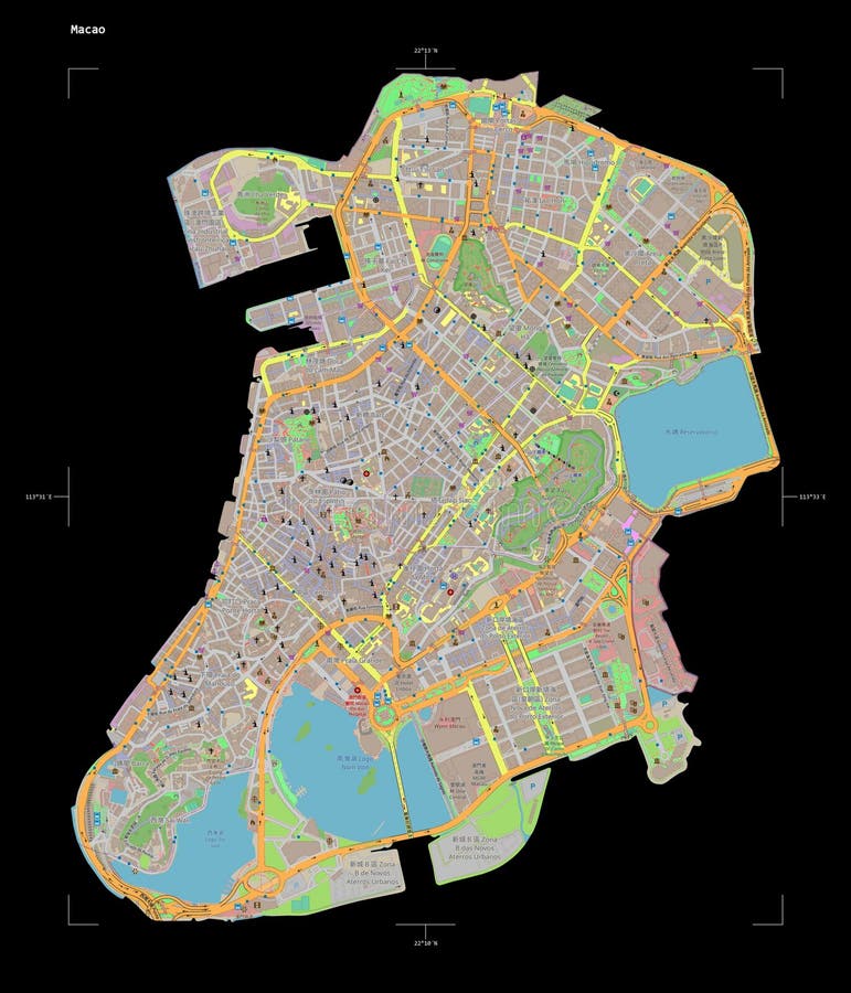 Macao Shape on Black. Topo Standard Stock Illustration - Illustration ...