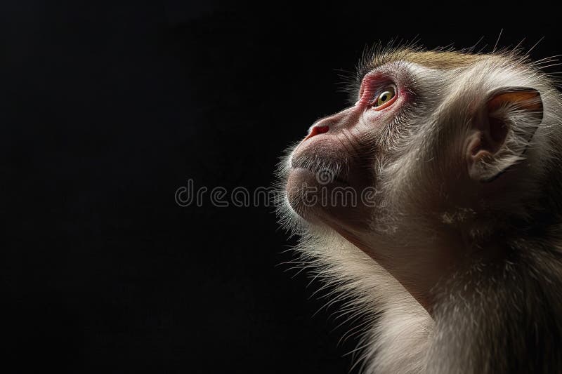 Macaque Monkey Looking Upward in Contemplative Light., Generated AI ...