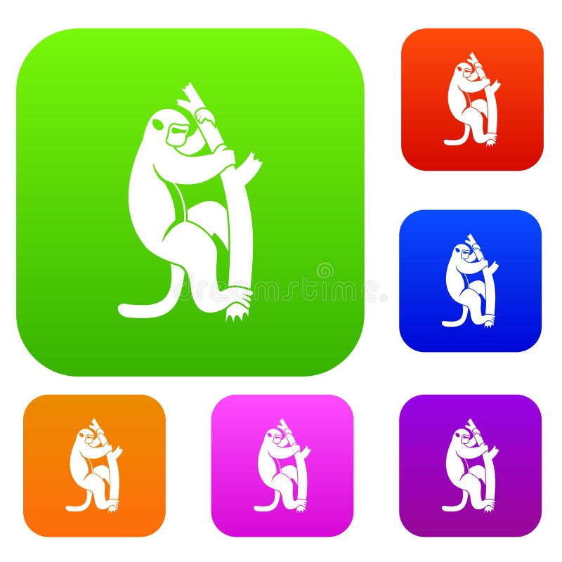 Macaque on a Tree Set Color Collection Stock Vector - Illustration of ...