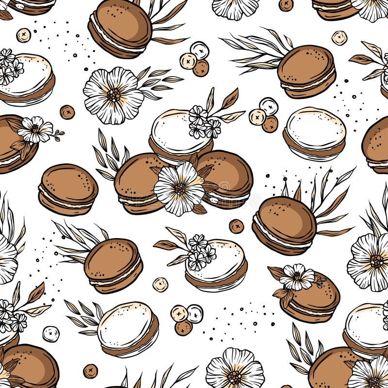 Macaron Flower French Pastry Seamless Pattern Vector Stock Vector ...