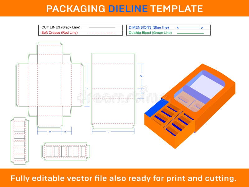 12 Macaron Window Box, Die Line Template Stock Vector - Illustration of ...