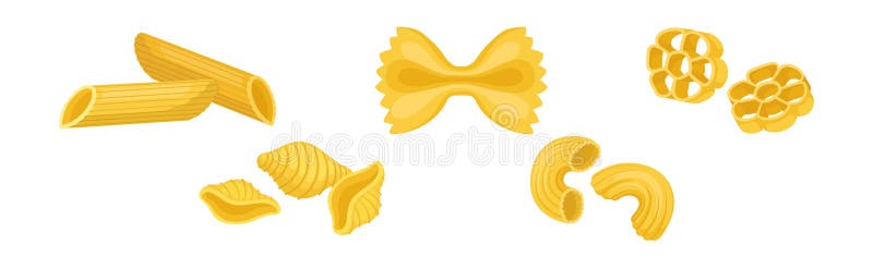 Macaroni As Dry Shaped Pasta Made with Durum Wheat Vector Set Stock ...