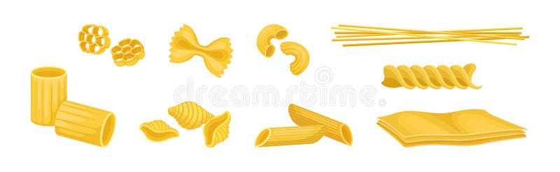 Macaroni As Dry Shaped Pasta Made with Durum Wheat Vector Set Stock ...