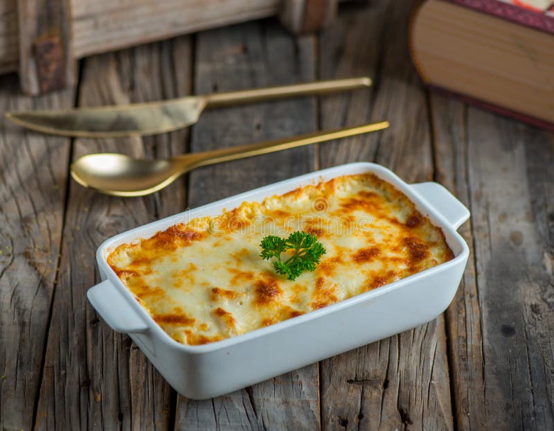 Macaroni Bechamel Pasta Served in a Dish Isolated on Wooden Background ...