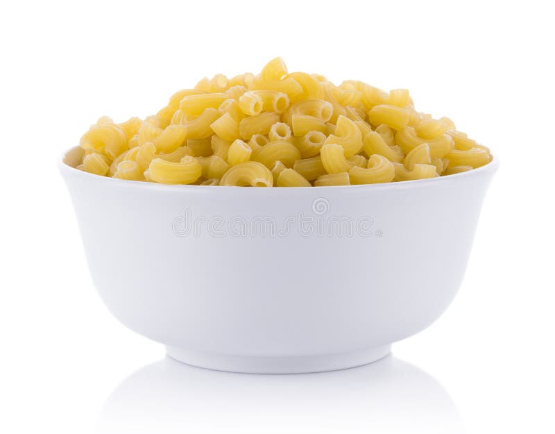 Macaroni in Bowl on White Background,italian Pasta. Top View Stock ...