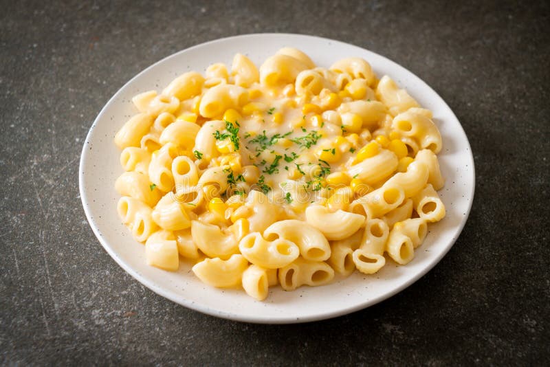 Macaroni Creamy Corn Cheese on Plate Stock Image - Image of plate ...