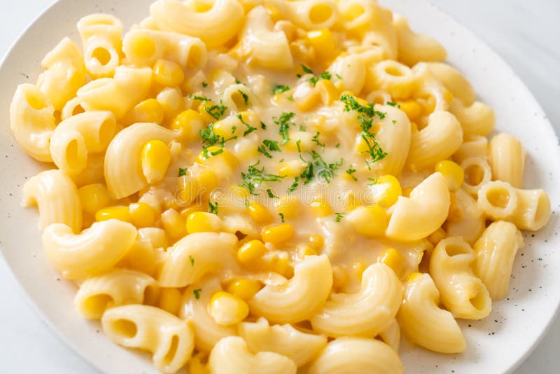 Macaroni Creamy Corn Cheese on Plate Stock Image - Image of morning ...