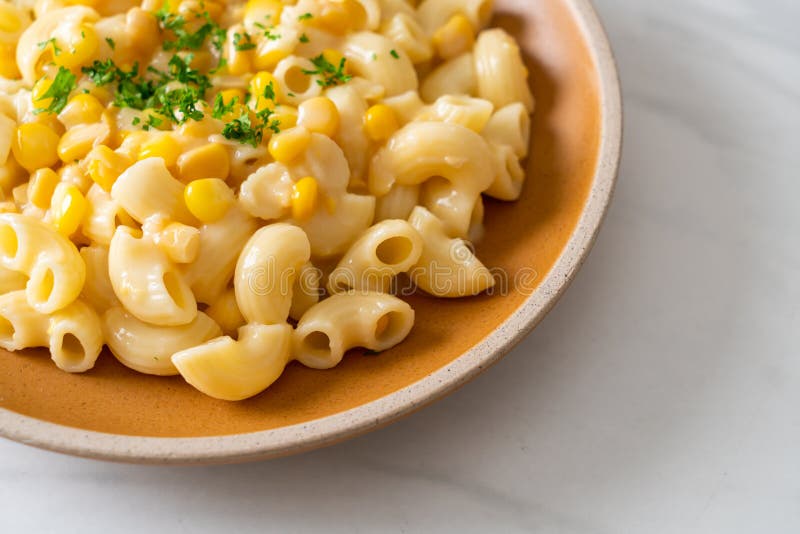 Macaroni Creamy Corn Cheese on Plate Stock Image - Image of bowl ...