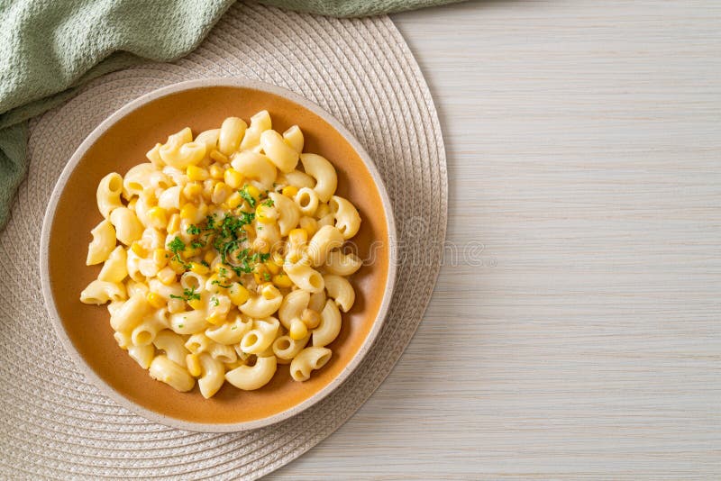 Macaroni Creamy Corn Cheese on Plate Stock Image - Image of meal, corn ...