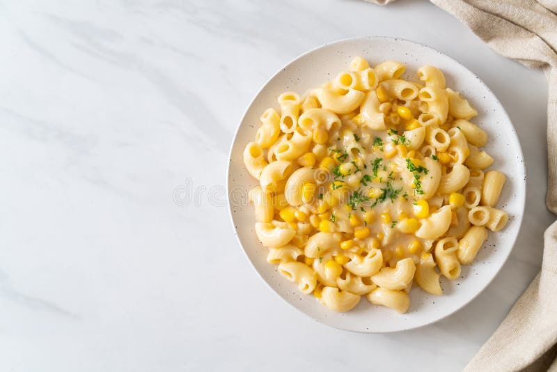 Macaroni Creamy Corn Cheese on Plate Stock Image - Image of dinner ...