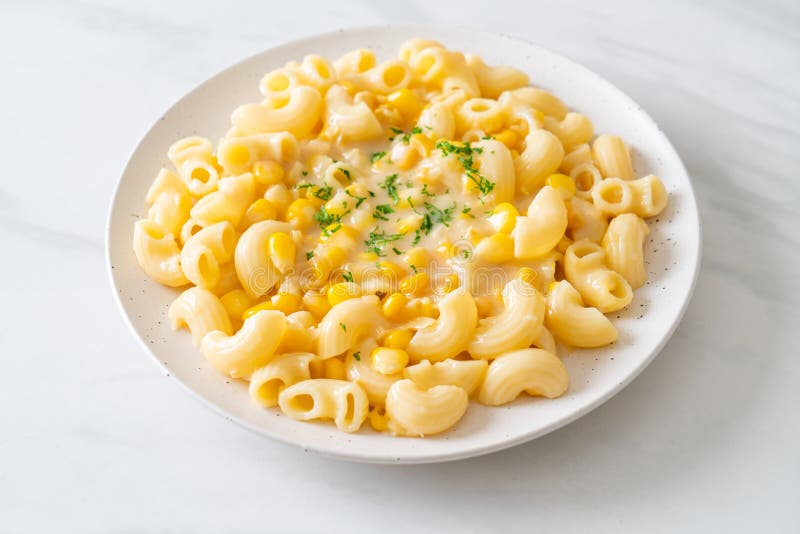 Macaroni Creamy Corn Cheese on Plate Stock Photo - Image of milk, corn ...