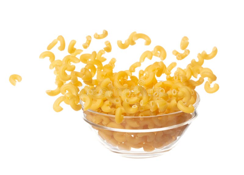 Macaroni Fall on Glass Bowl, Yellow Macaronis Pasta Float Explode ...