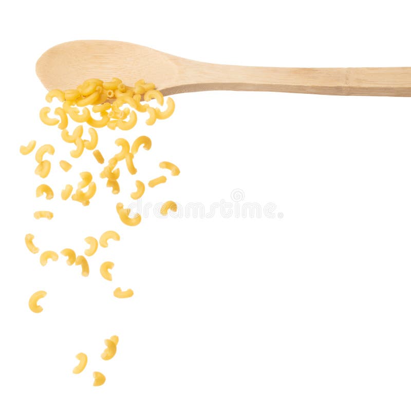 Macaroni Fall on Wooden Spoon, Yellow Macaronis Pasta Float Explode ...