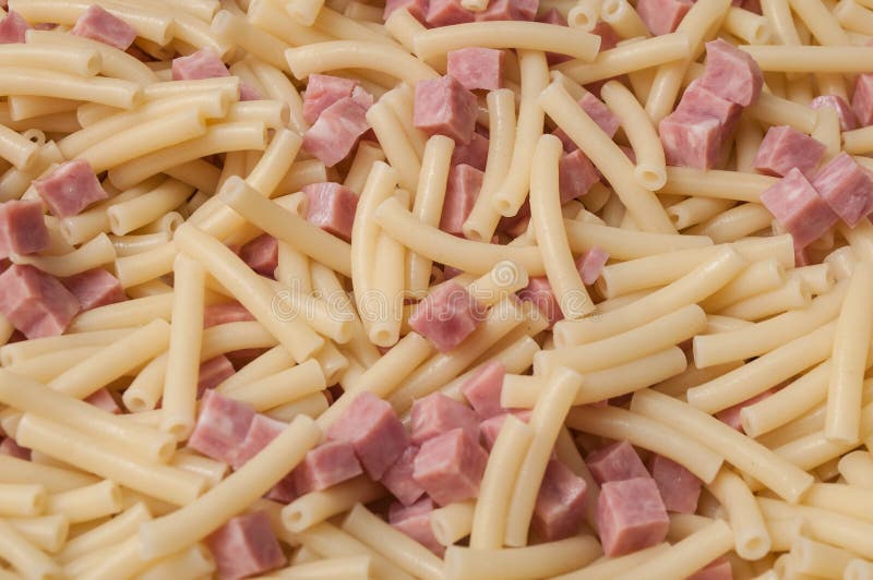 Macaroni Pasta with Ham Cubes Texture Stock Image - Image of dinner ...