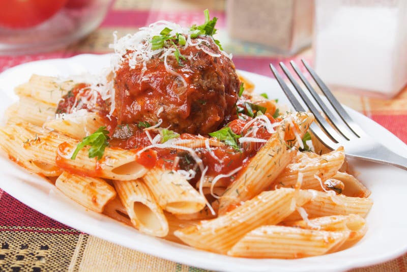 Macaroni Pasta with Meatballs Stock Photo - Image of italian, pasta ...