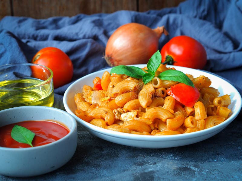 Macaroni Pasta with Tomato Sauce Stock Photo - Image of gastronomy ...