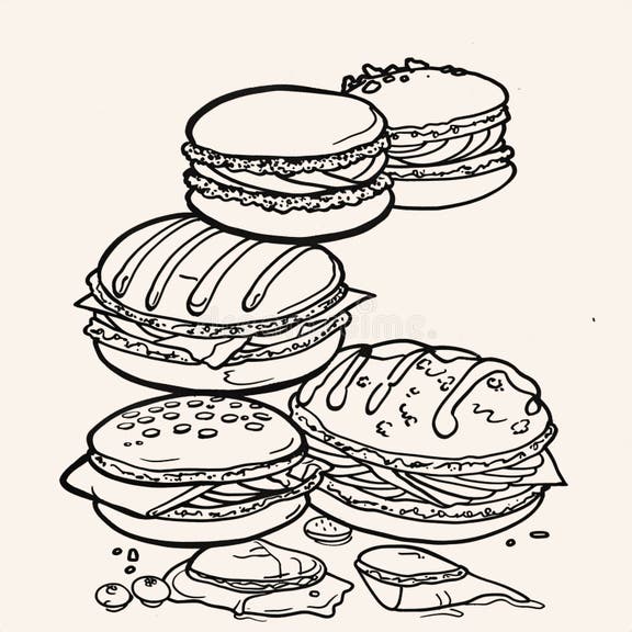 Macarons - a Black and White Drawing of a Stack of Burgers Stock ...