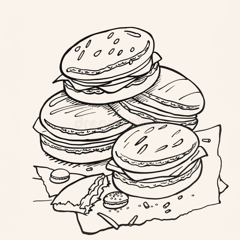 Macarons - a Black and White Drawing of a Stack of Burgers Stock ...