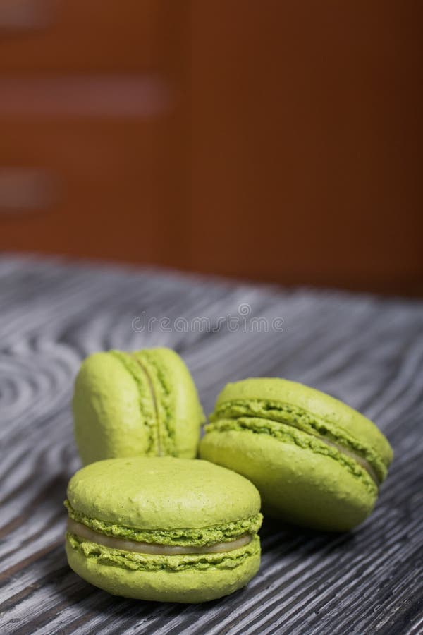 Macarons Cakes Light Green Color. they Lie on Black and White Pine ...