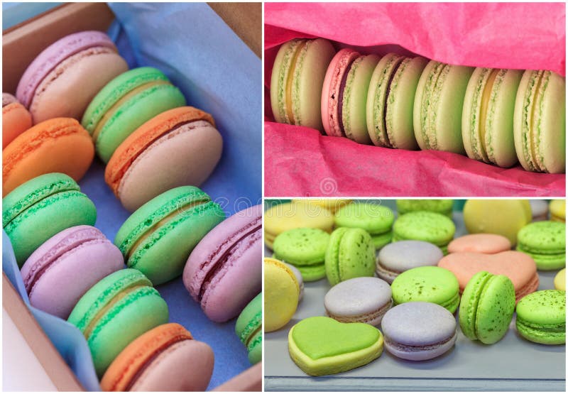 Macarons close-up collage stock image. Image of cooking - 53509695