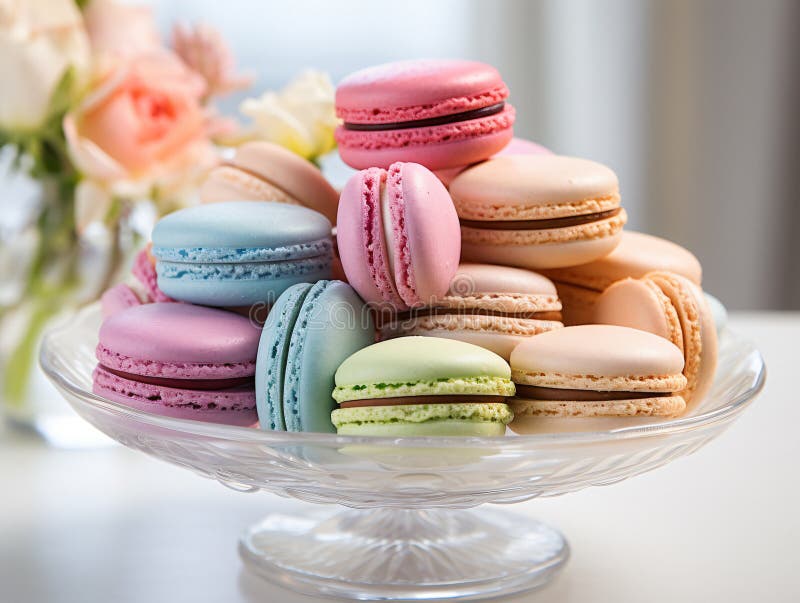 Macarons Dessert, Stack Macarons, Multicolored Rainbow Macaroon, Stock ...