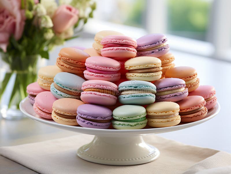 Macarons Dessert, Stack Macarons, Multicolored Rainbow Macaroon, Stock ...
