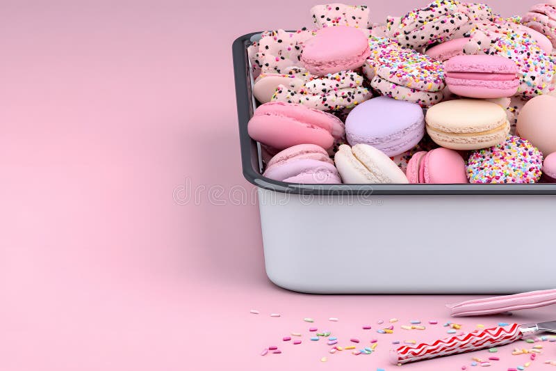 Macarons in Pastel Colors on Tray Minimal Space Left for Sweet Bakery ...